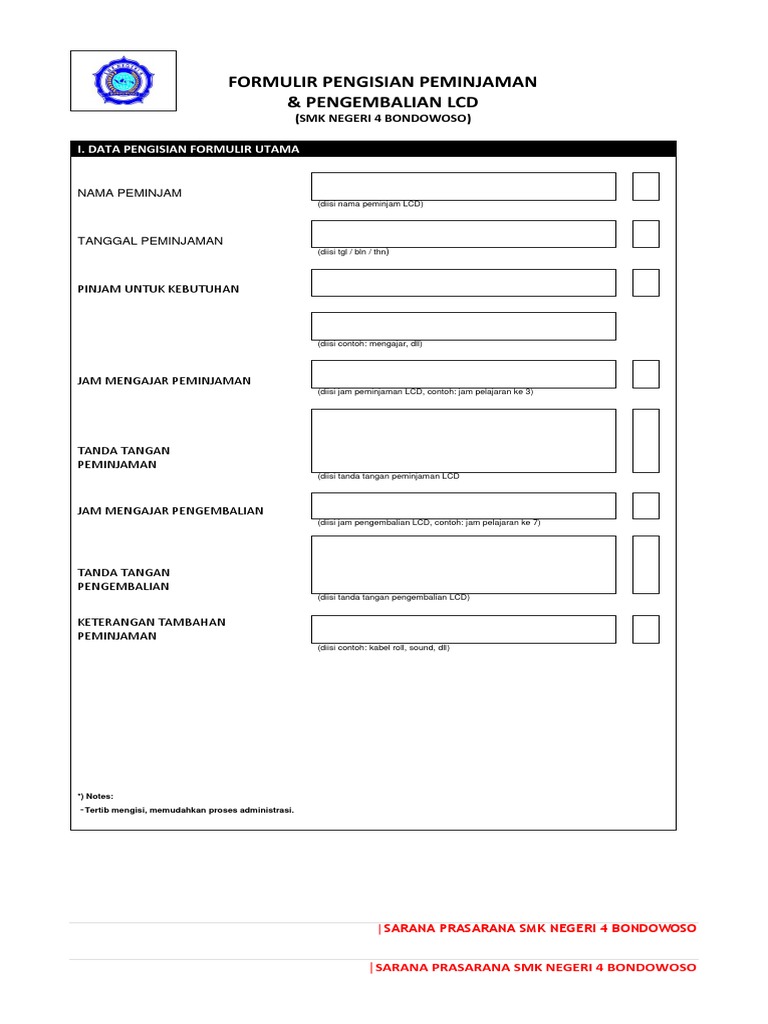 Formulir Peminjaman Barang SMK 4 | PDF