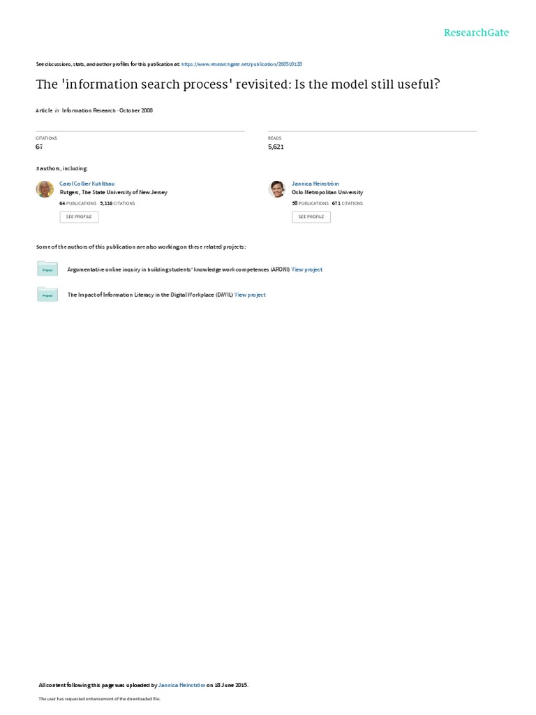 The Information Search Process Revisited | PDF | Information Science ...