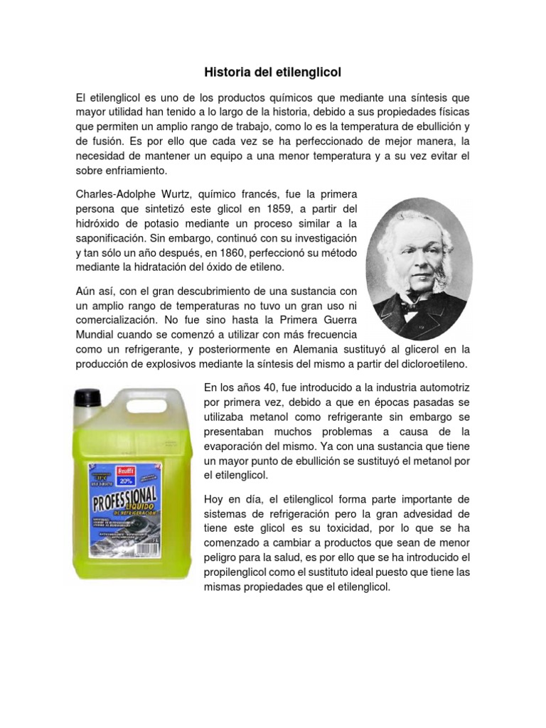 Historia y Caracteristicas Del Etilenglicol | PDF | Compuestos químicos ...