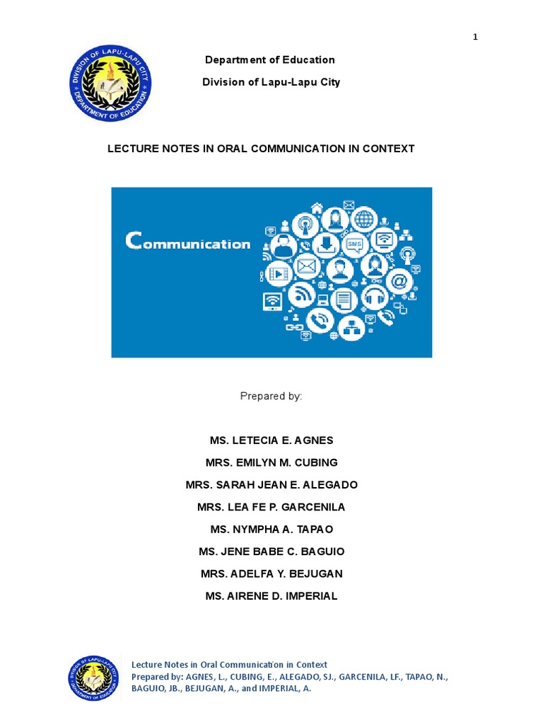Lecture Notes in Oral Com in Context | PDF | Nonverbal Communication ...