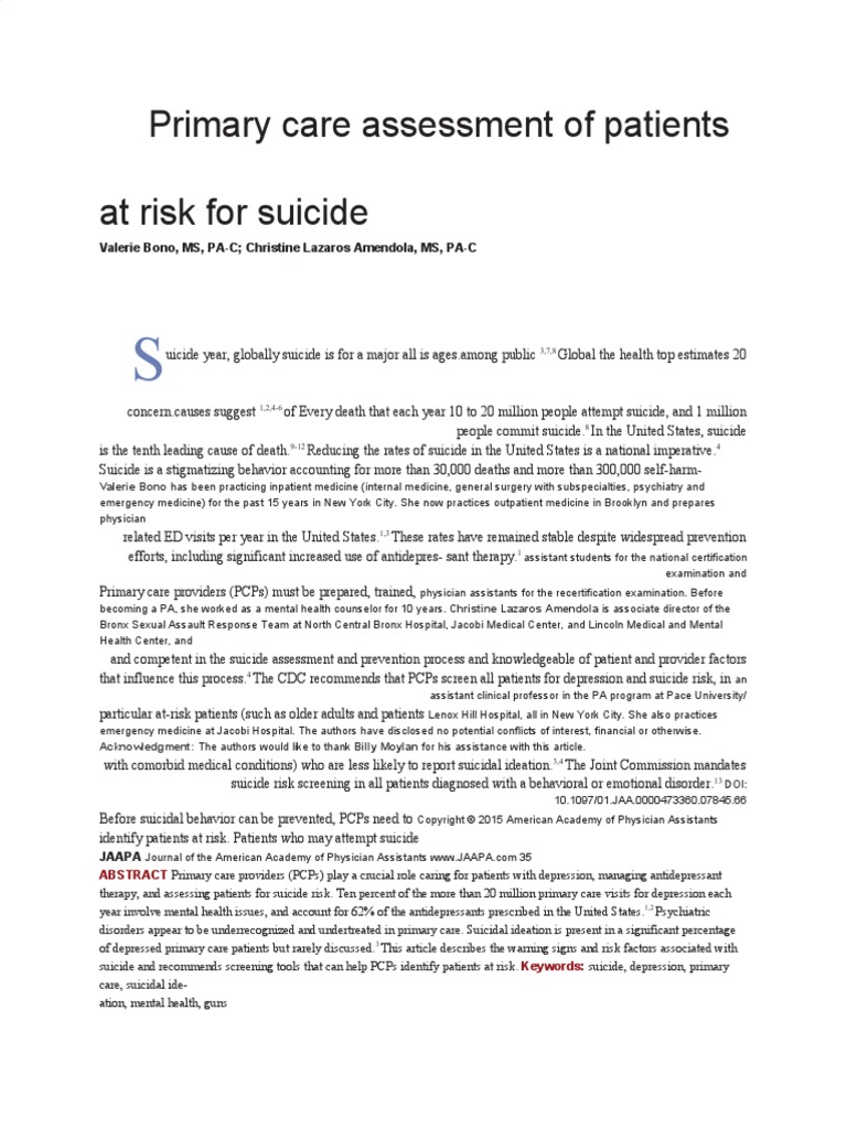 Primary Care Assessment of Patients at Risk For.4 PDF | PDF | Major ...