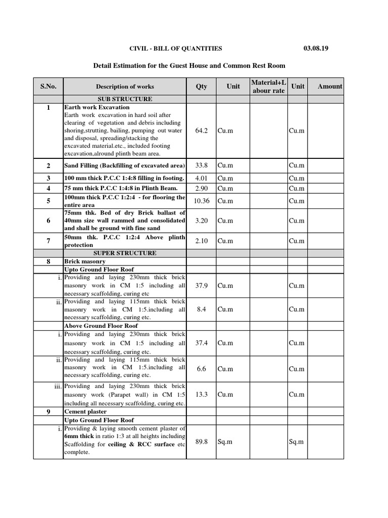 Bill of Qty | Download Free PDF | Paint | Plaster