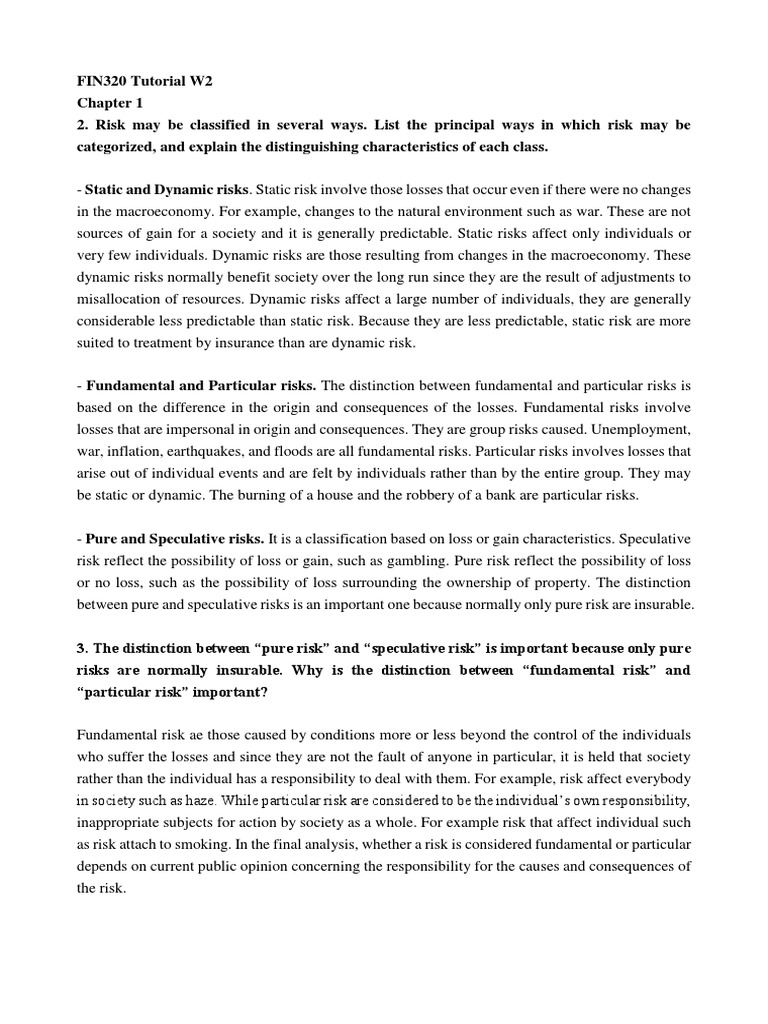 FIN320 Tutorial W2 | PDF | Enterprise Risk Management | Risk Management