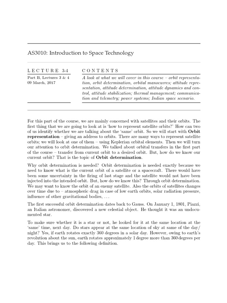 AS3010: Introduction To Space Technology: Part B, Lectures 3 & 4 09 ...