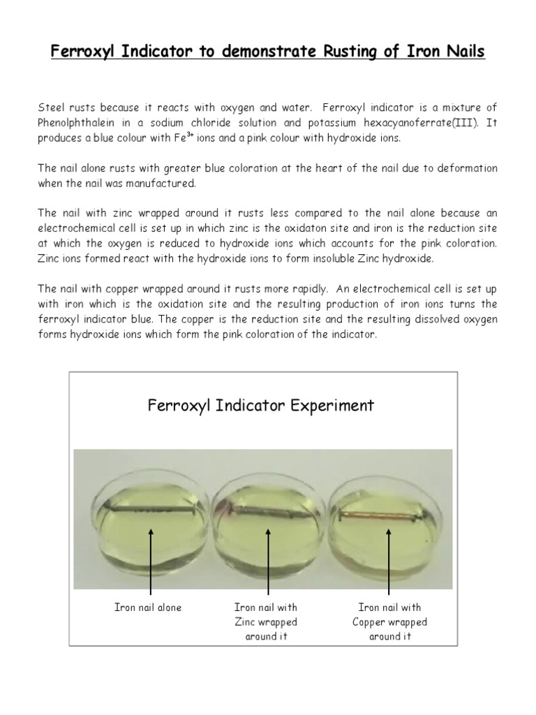 Ferroxyl Indicator To Demonstrate Rusting of Iron Nails | PDF