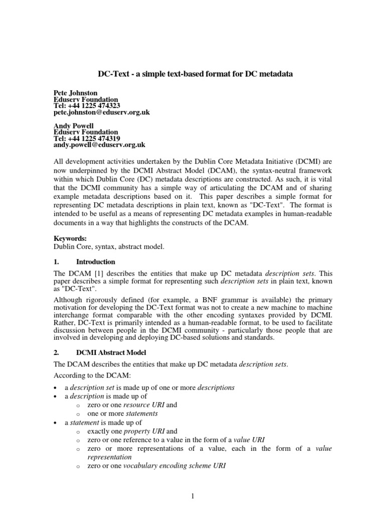 DC-Text - A Simple Text-Based Format For DC Metadata | PDF | Uniform Resource Identifier ...