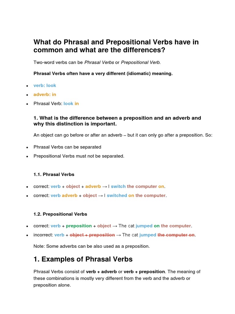 Phrasal vs Prepositional Verbs Explained | PDF | Preposition And ...