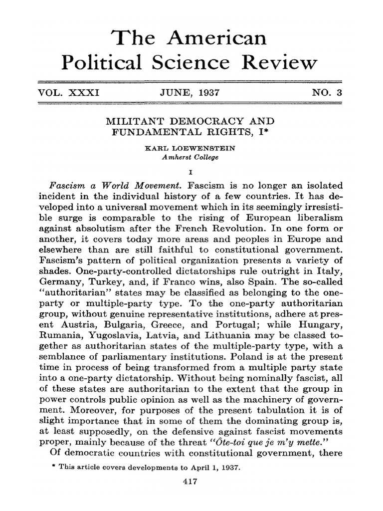 Karl Loewenstein - Militant Democracy and Fundamental Rights | PDF ...