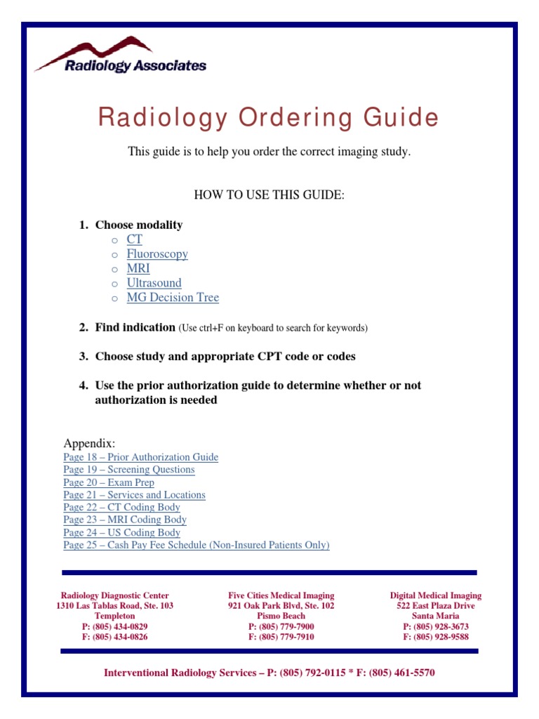 Radiology Ordering Guide | PDF | Ct Scan | Magnetic Resonance Imaging