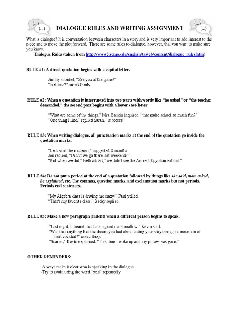 Using Dialogue-Rules Mini Lesson | PDF