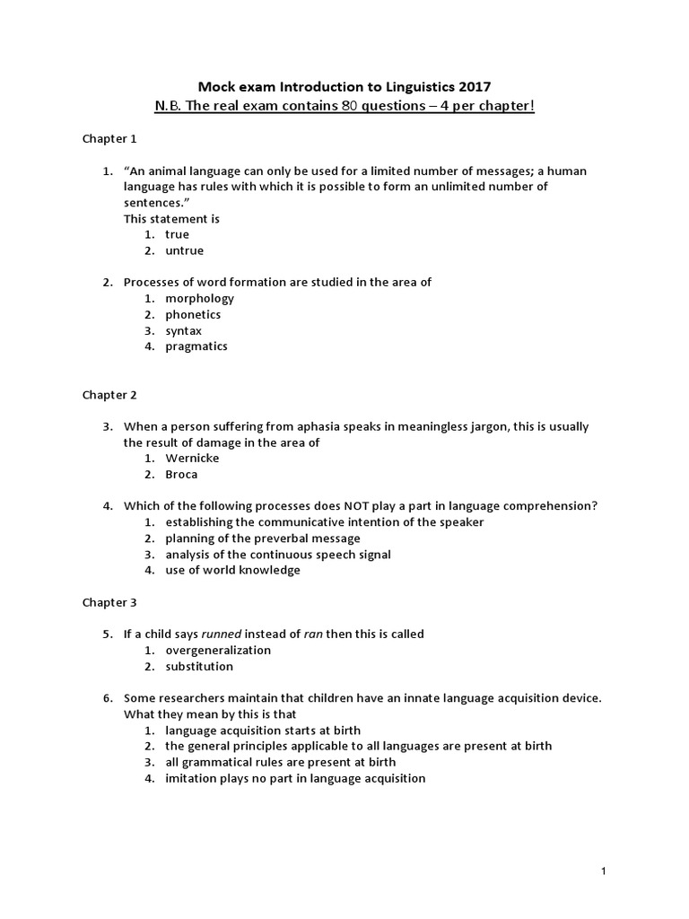 Mock Exam: Introduction to Linguistics | PDF | Speech | Clause