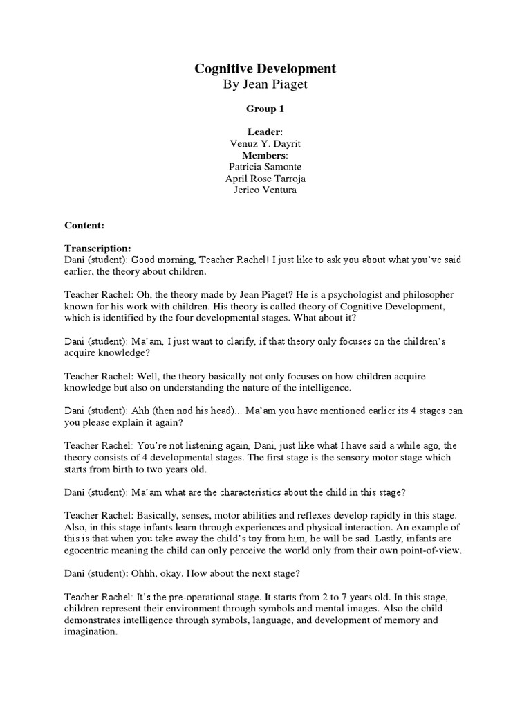 Piaget's Stages of Cognitive Development | PDF | Cognitive Development ...