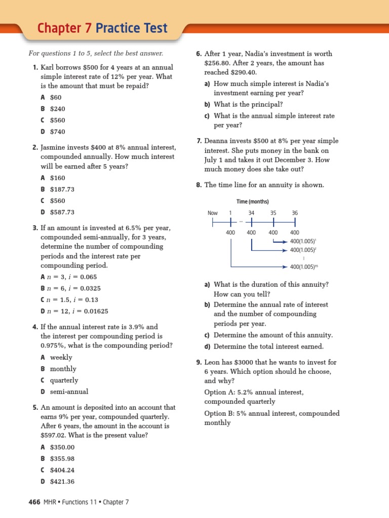 Chapter 7 Practice Test | Download Free PDF | Present Value | Interest