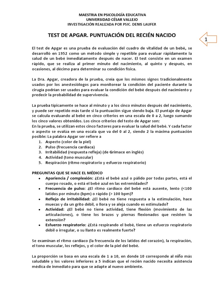 Test de Apgar | PDF | Parto | Infantes