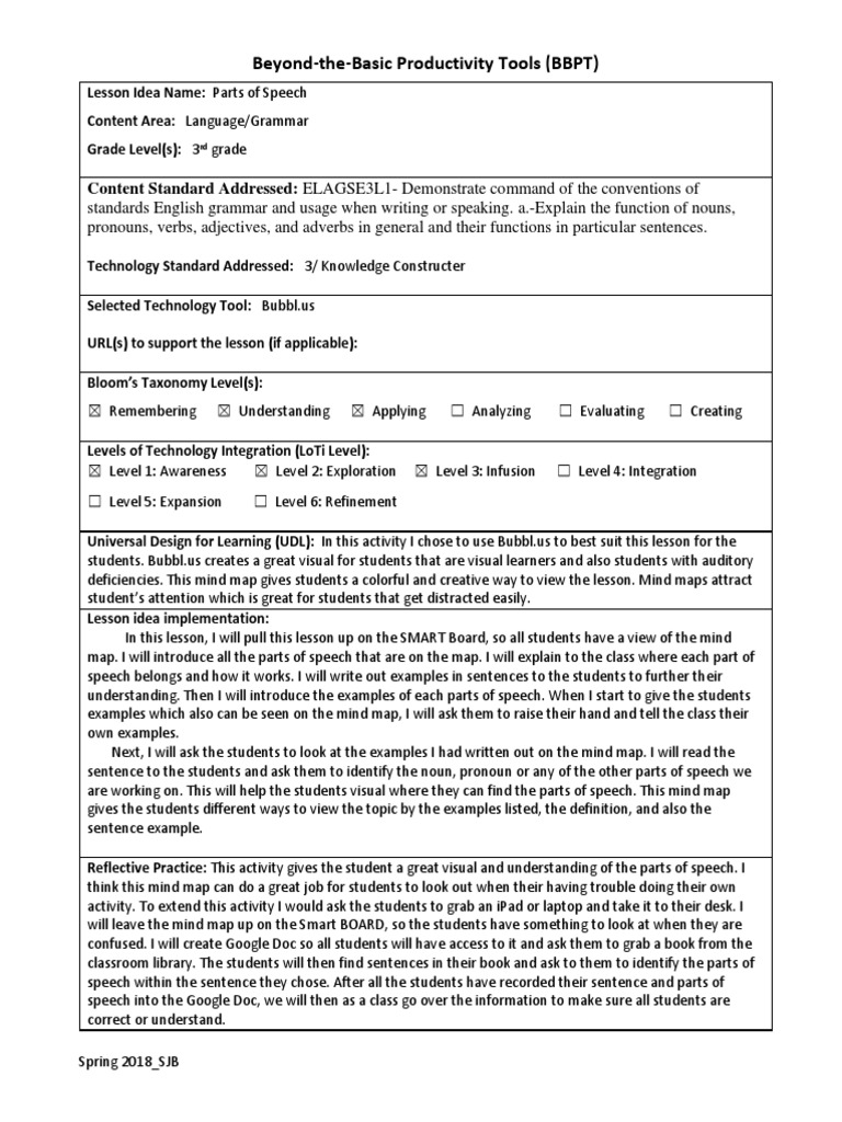 BBPT Lesson Idea Itecpdf | PDF | Part Of Speech | Human Communication