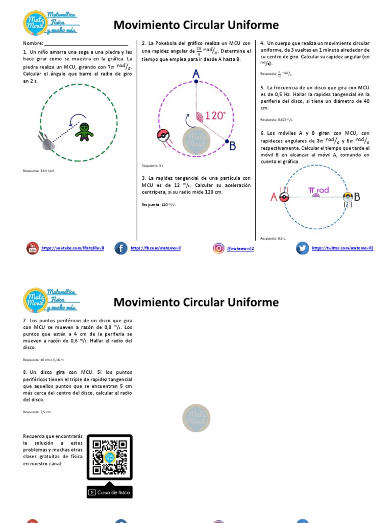 Movimiento Circular Uniforme - Ejercicios Propuestos PDF | Física y ... Movimiento Circular Uniforme - Ejercicios Propuestos PDF | Física y ...