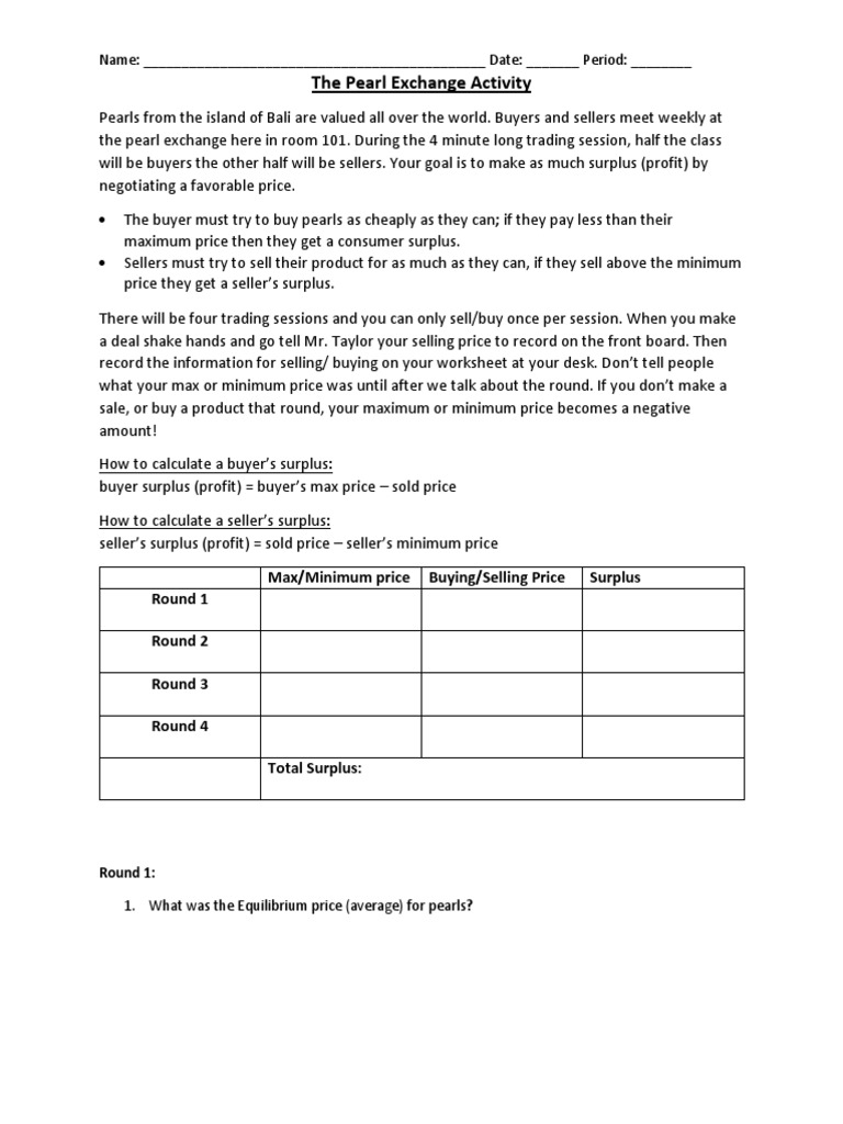 Pearl Exchange | PDF | Economic Surplus | Prices