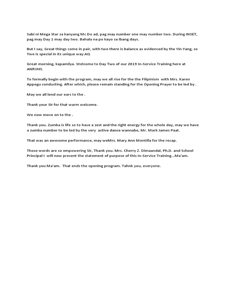 Inset Opening Script | PDF