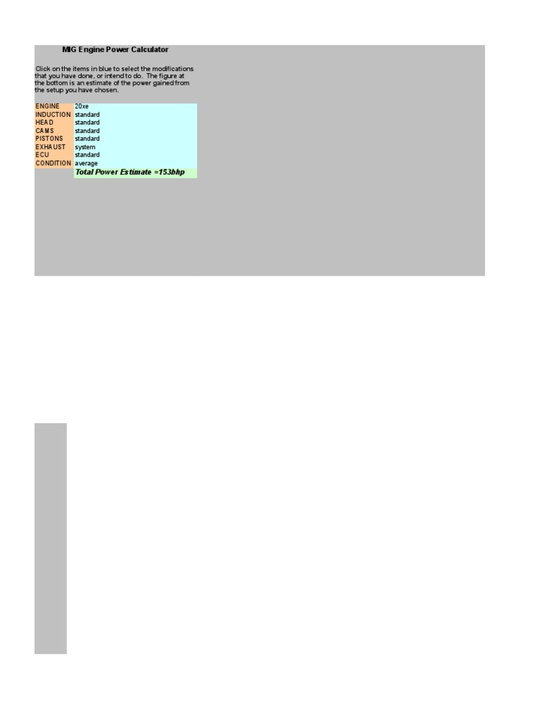MIG Engine Power Calculator: Total Power Estimate 153bhp | PDF