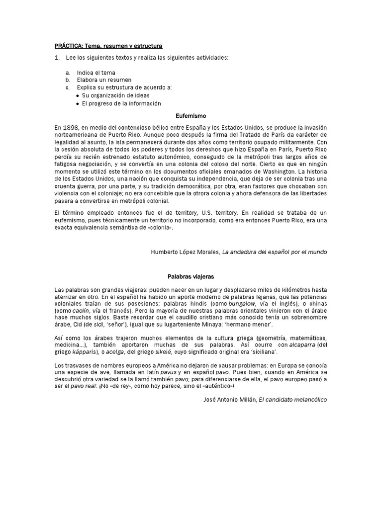 PRÁCTICA - Resumen, Tema, Estructura | PDF | España | Puerto Rico