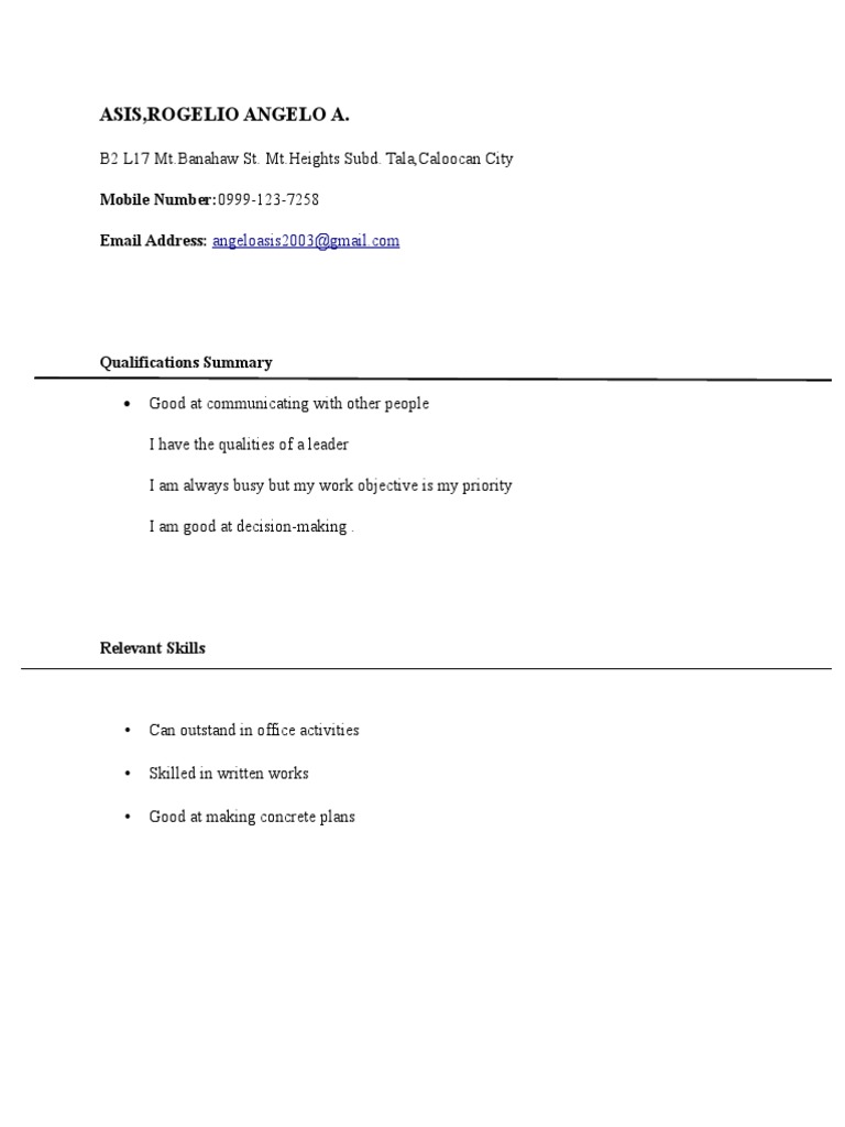 Angelo Sample Resume | PDF