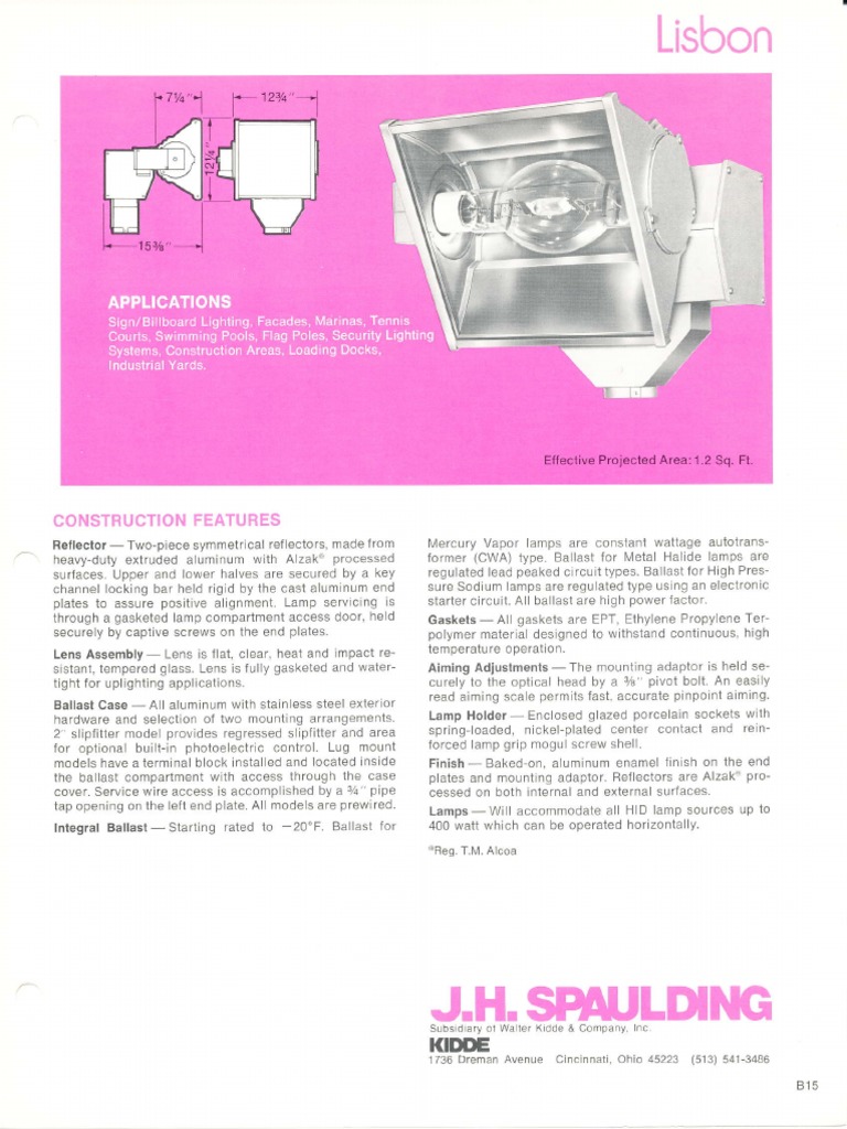 Spaulding Lighting Lisbon Floodlight Spec Sheet 6-77 | PDF ...