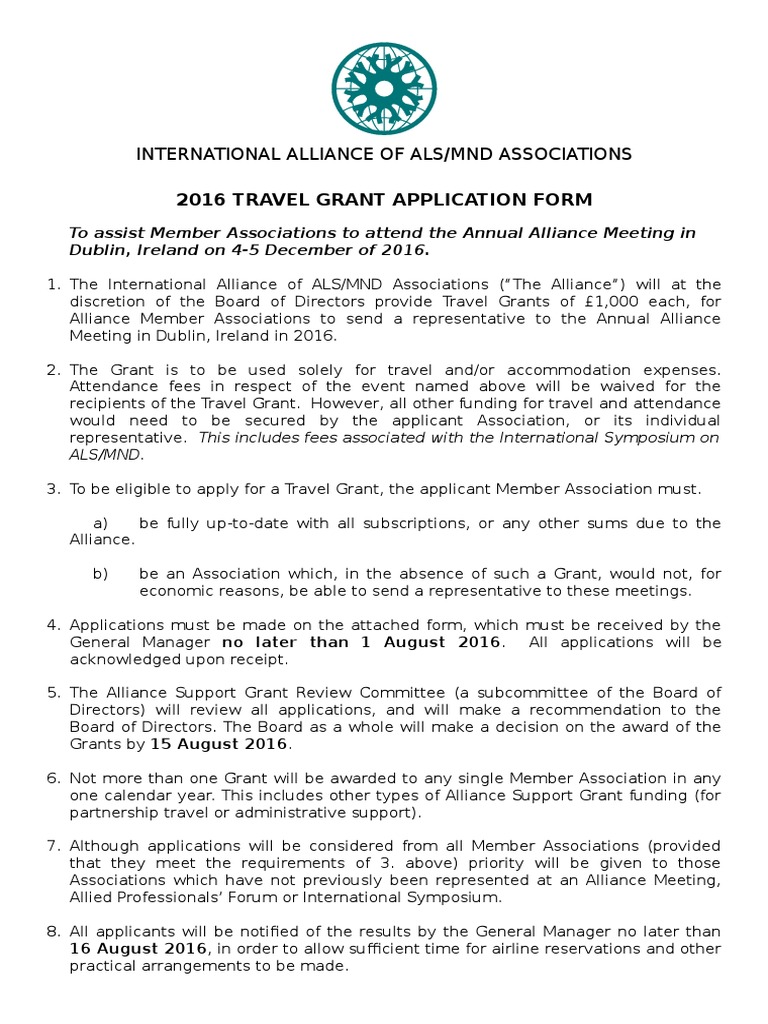 2016 Travel Grant Application Form | PDF | Board Of Directors | Government