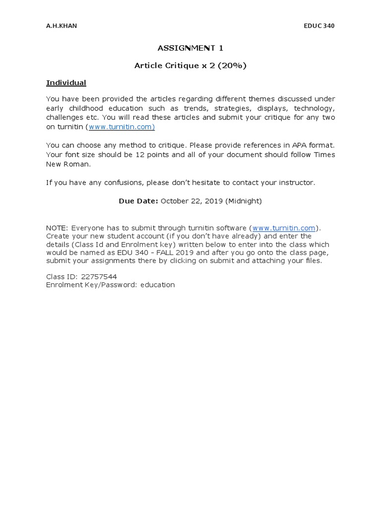 A.H.Khan EDUC 340: Assignment 1 Article Critique X 2 (20%) | PDF | Career & Growth
