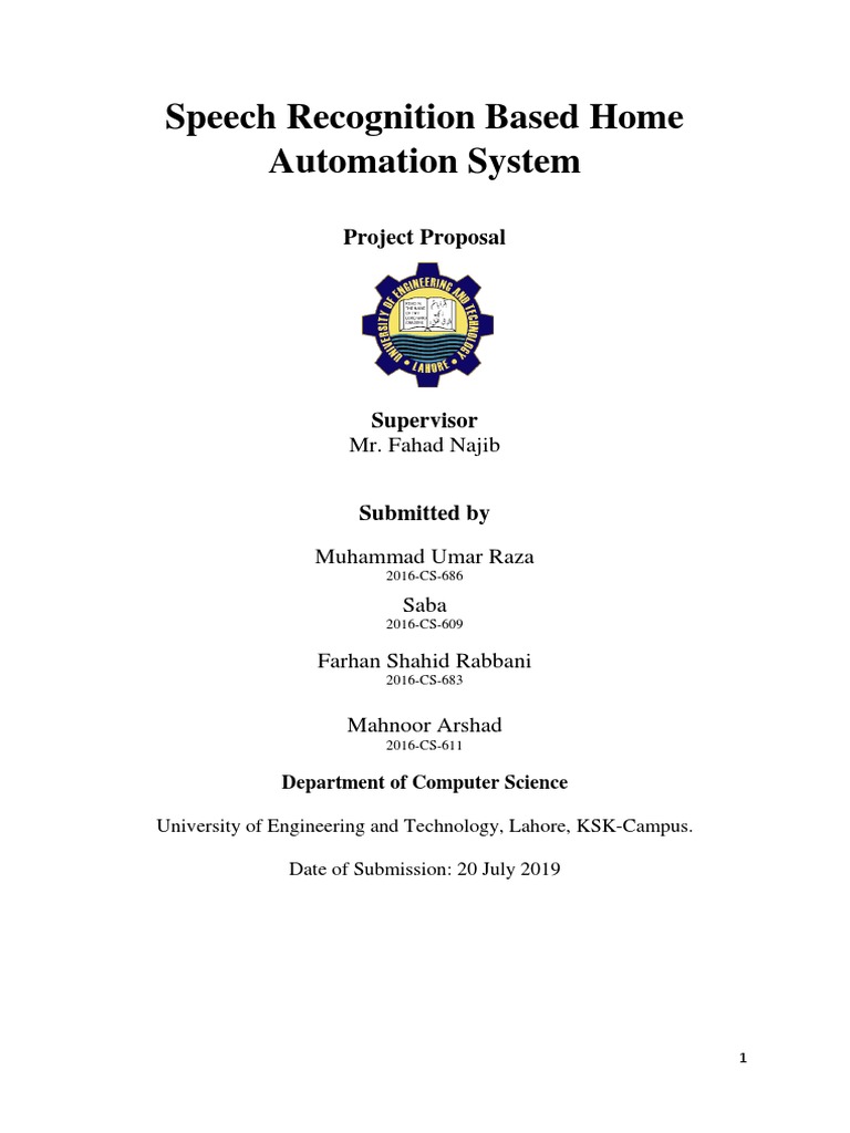 Final Year Project Proposal | PDF | Arduino | Speech Recognition