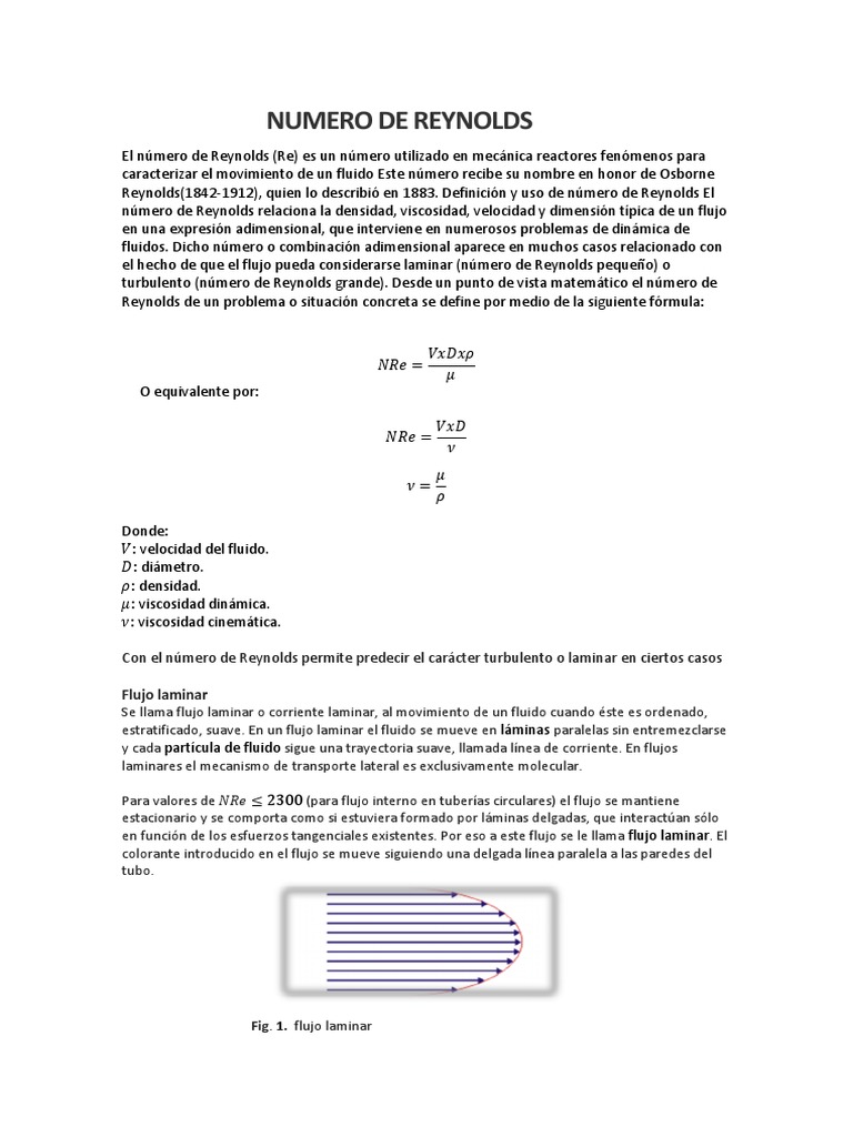 Numero de Reynolds | PDF | Numero Reynolds | Flujo laminar