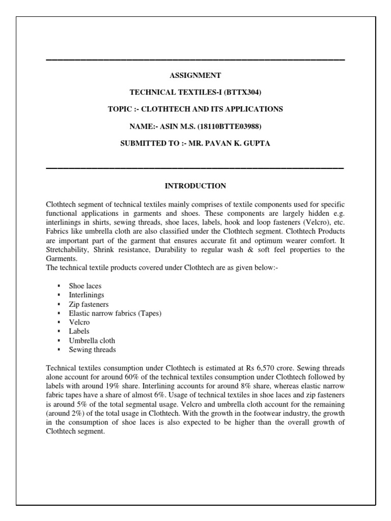 Applications and Uses of Technical Textiles in Clothtech: An Overview ...