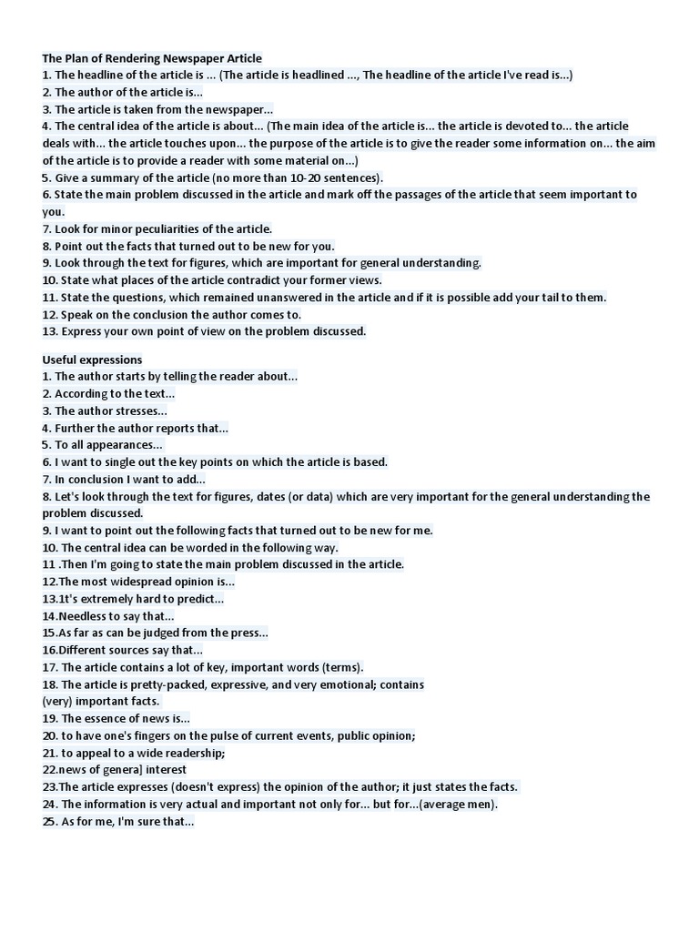Newspaper Article Analysis Guide | PDF