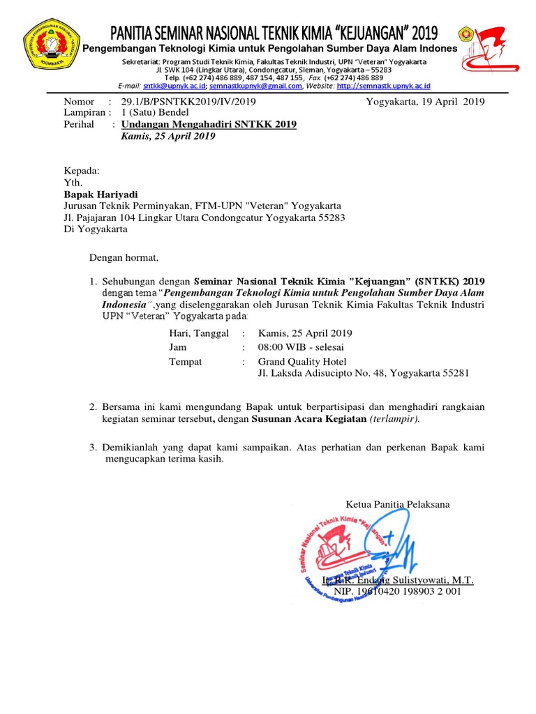 Contoh Surat Undangan Seminar Nasional | PDF