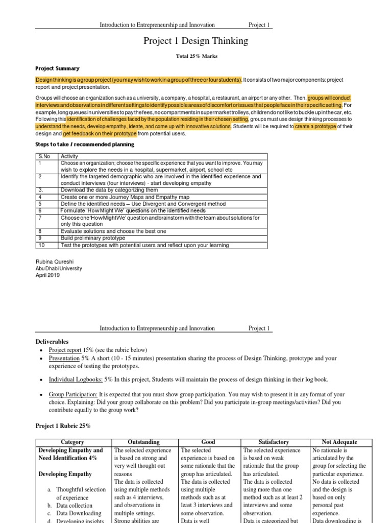 Project 1 Guideline & Rubric | PDF | Design Thinking | Design