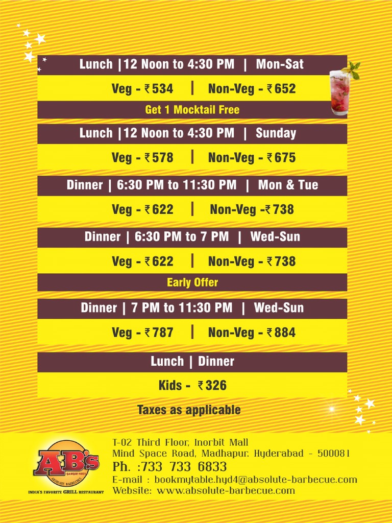 Abs Hyderabad Inorbit Mall Rate Card PDF | PDF