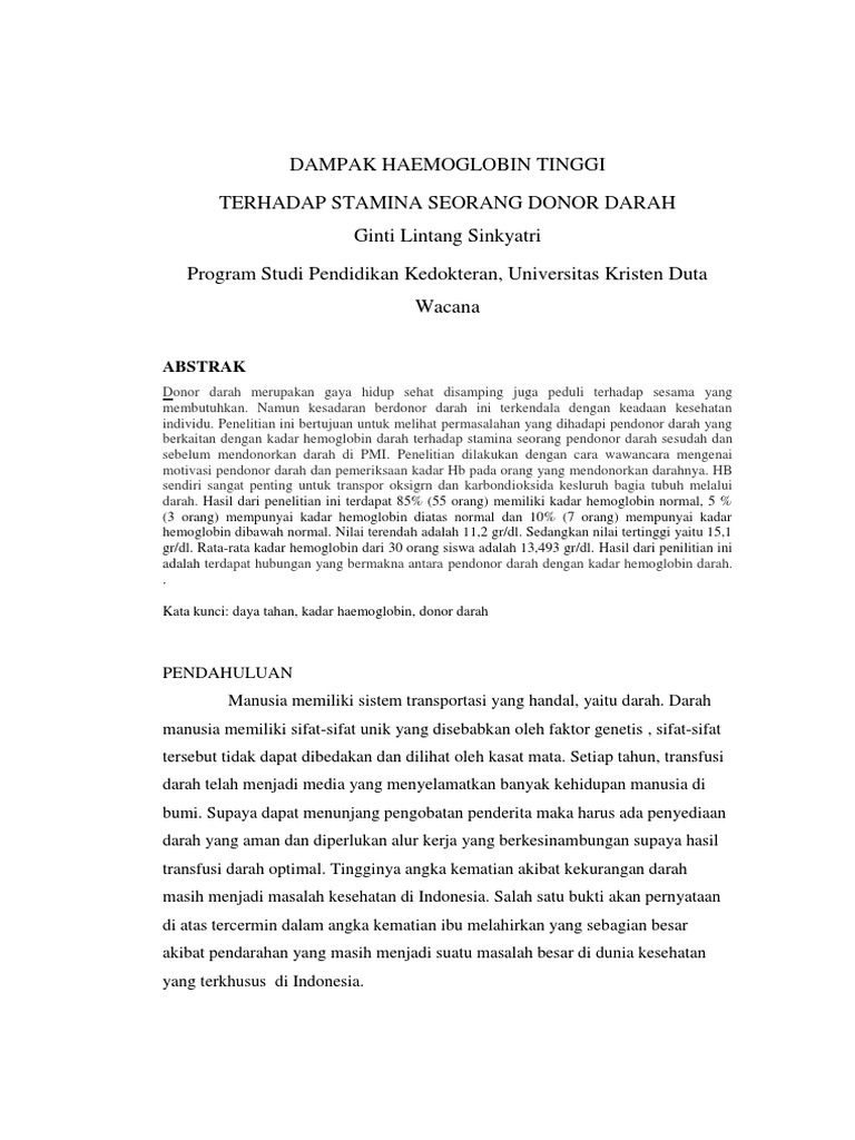Hubungan Hemoglobin Tinggi dan Stamina Donor | PDF | Sains & Matematika