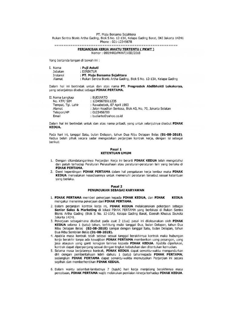 Contoh Kontrak Kerja | PDF