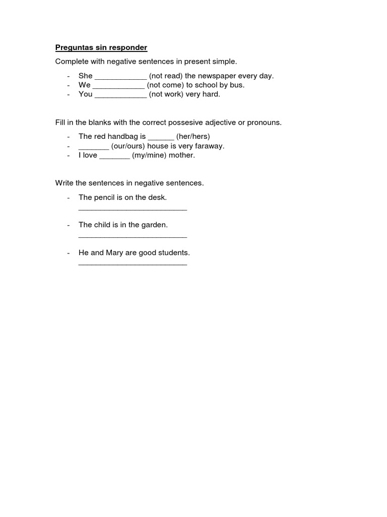 Negative Sentences Practice Guide | PDF