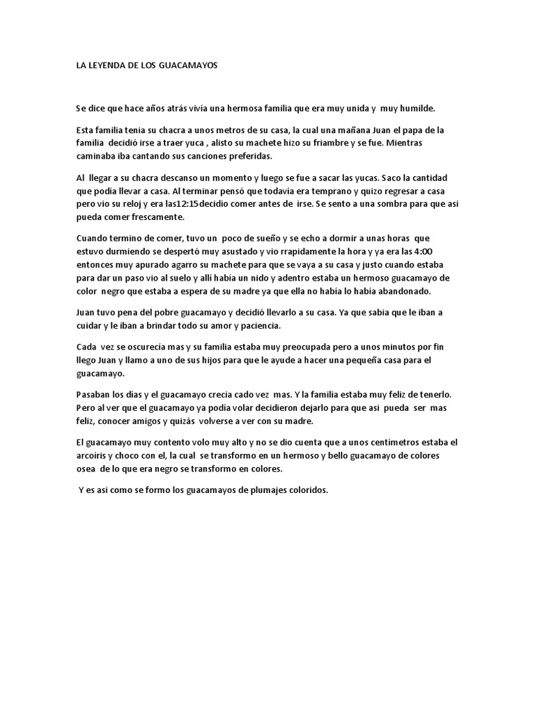 Leyenda de los Guacamayos y su Origen | PDF