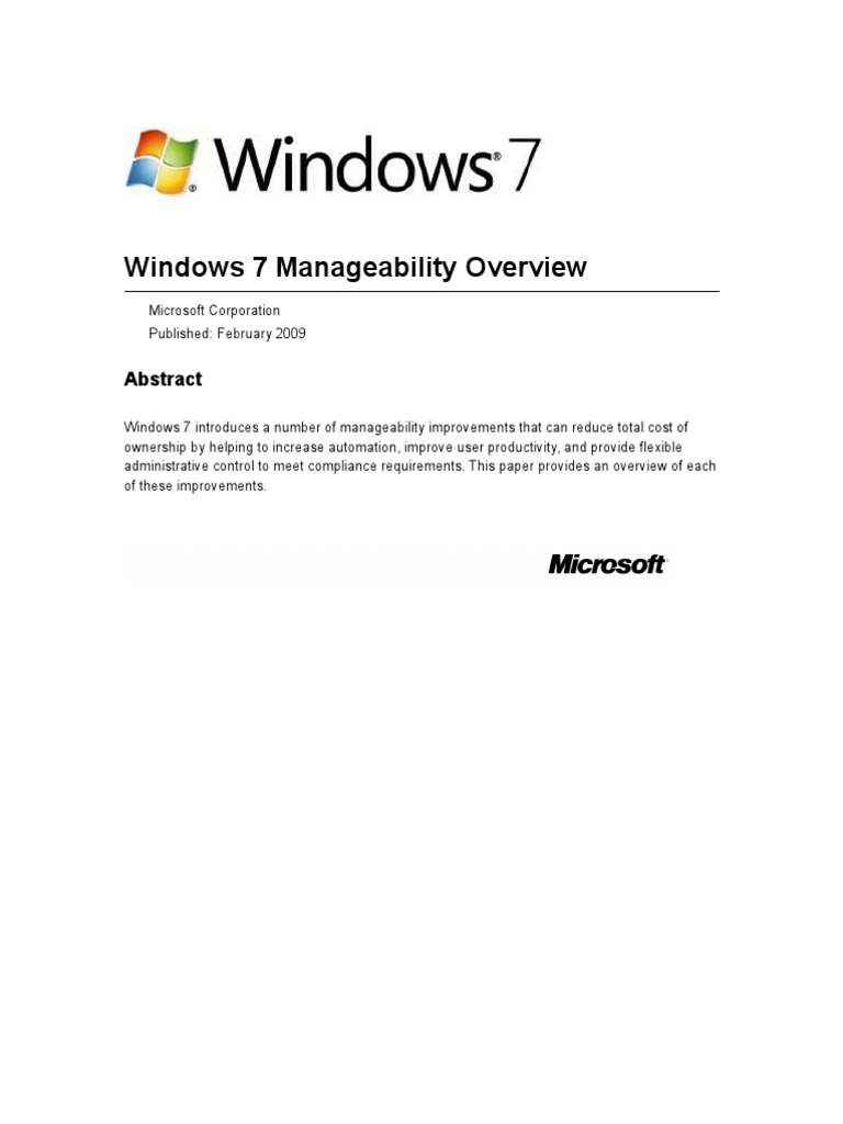 Windows 7 Manageability Overview | PDF | Group Policy | Windows 7