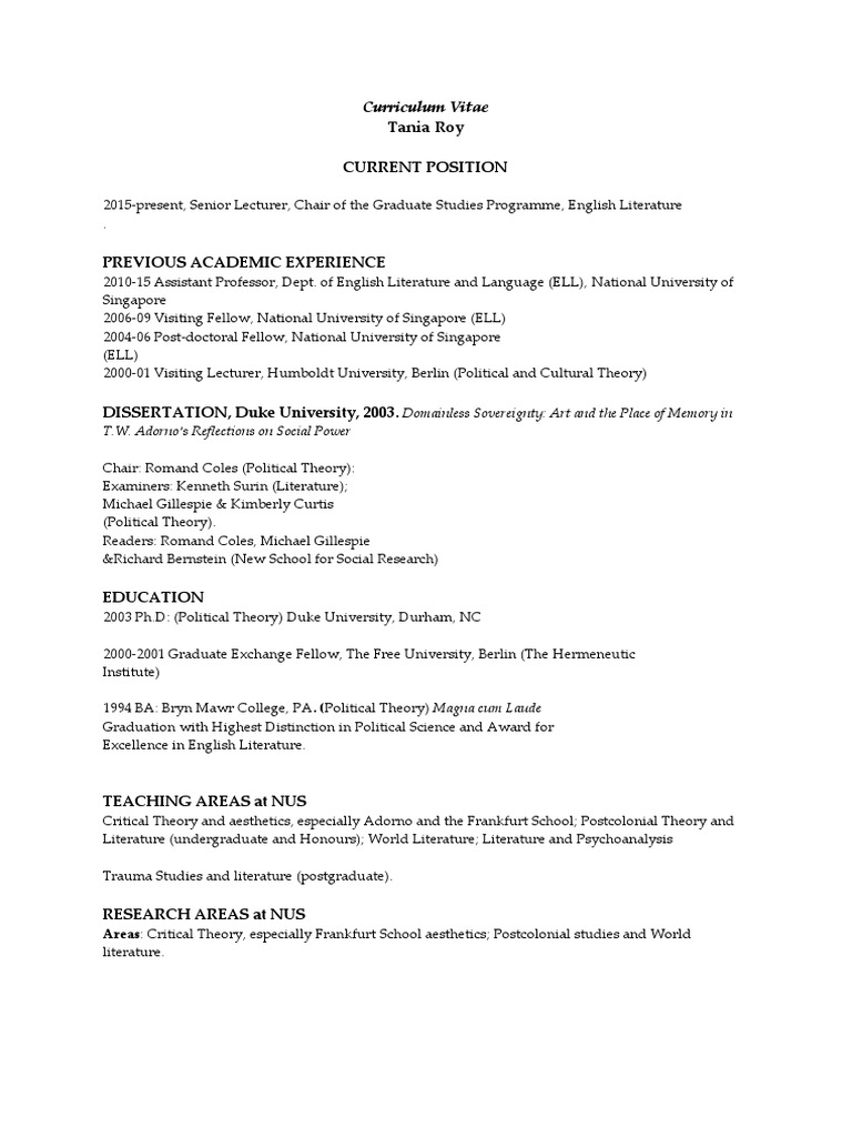 Tania Roy | PDF | Lecturer | Graduate School