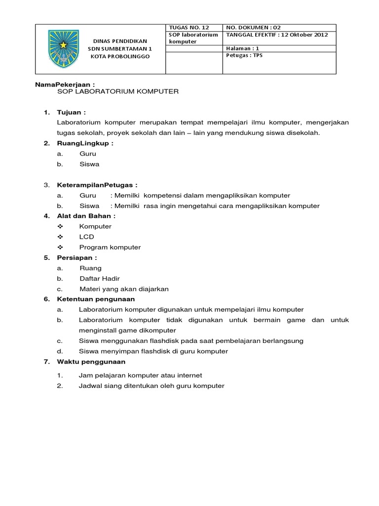 Sop Laboratorium Komputer | PDF