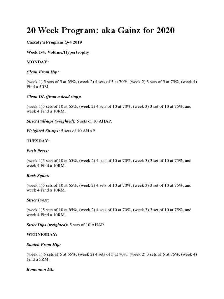 Weightlifting Program 20 Weeks | PDF | Individual Sports | Weight Training