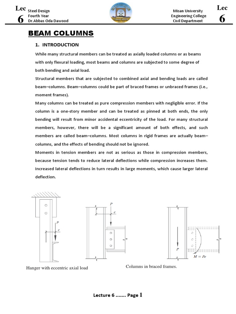 Beam Column Sample Lecture | PDF | Beam (Structure) | Bending