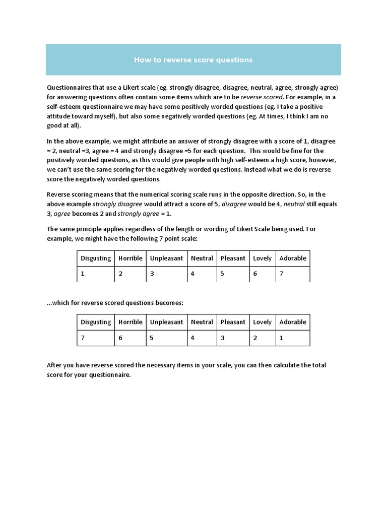 How To Reverse Score Questions | PDF