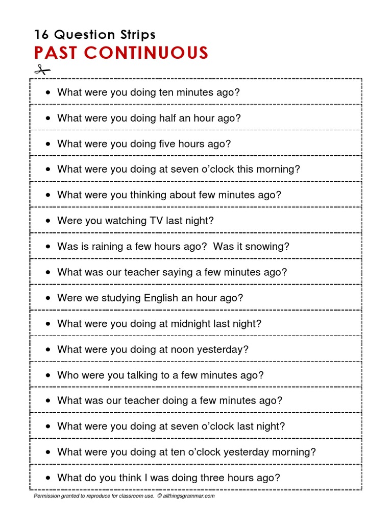 Past Continuous: 16 Question Strips | PDF | Behavior Modification ...