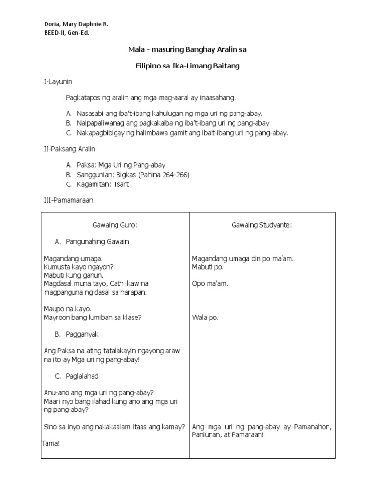 Fil. Detailed Lesson Plan | PDF