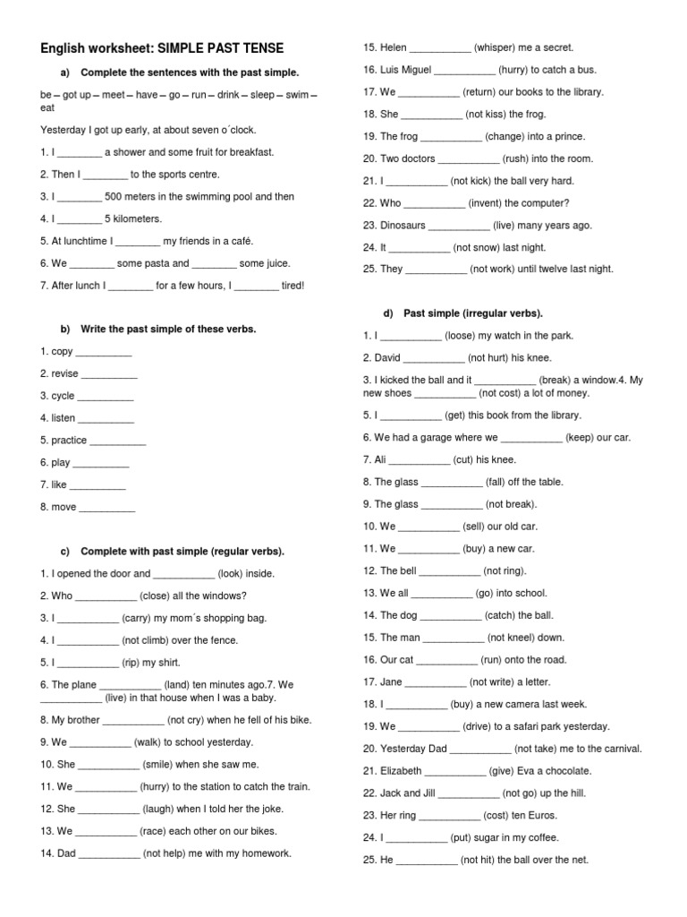 Simple Past Worksheet | PDF | Language Mechanics | Linguistics