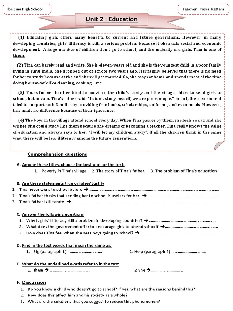 Education Reading 1st Bac - Docx Version 1 | PDF