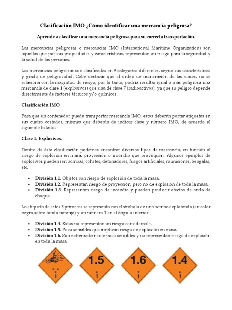 Clasificación IMO | PDF | Oxígeno | Desintegración radioactiva